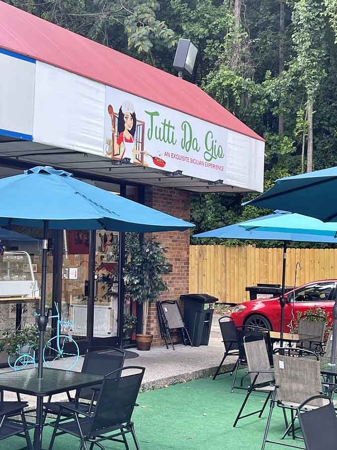 Tutti Da Gio's cheerful exterior and blue umbrellas transport you straight to Sicily without the airfare.