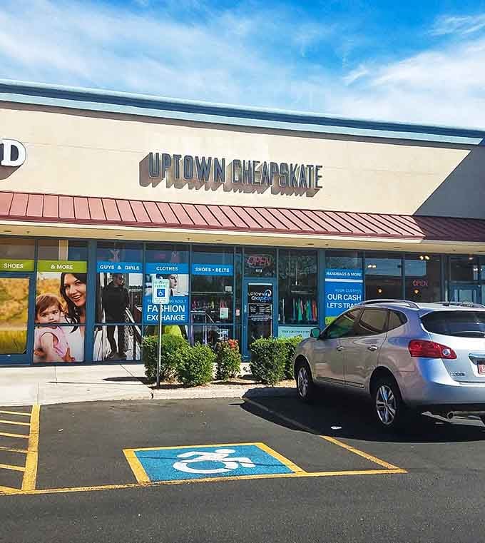 The storefront sits ready with accessible parking, welcoming shoppers to discover fashion finds without the mall markup.