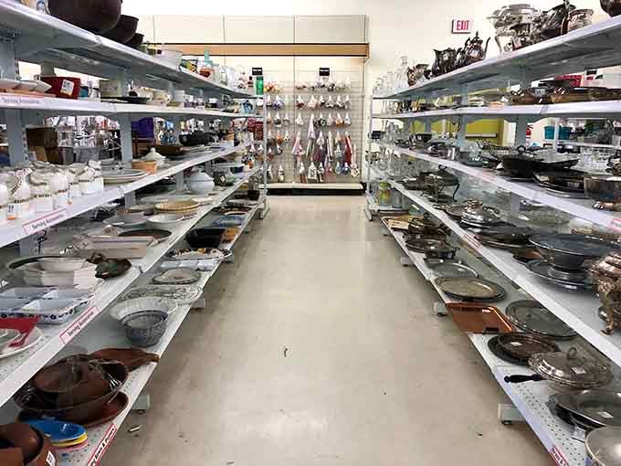 This housewares aisle gleams with dishes and serving pieces that could host Thanksgiving dinner without breaking the bank.