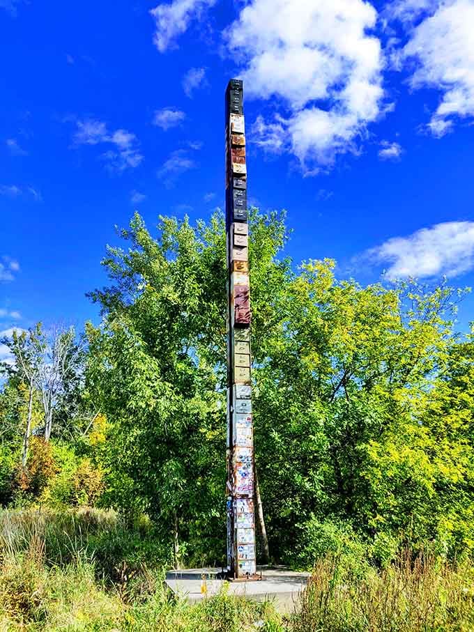 Burlington's towering filing cabinet reaches skyward like a colorful office supply store fever dream come true.