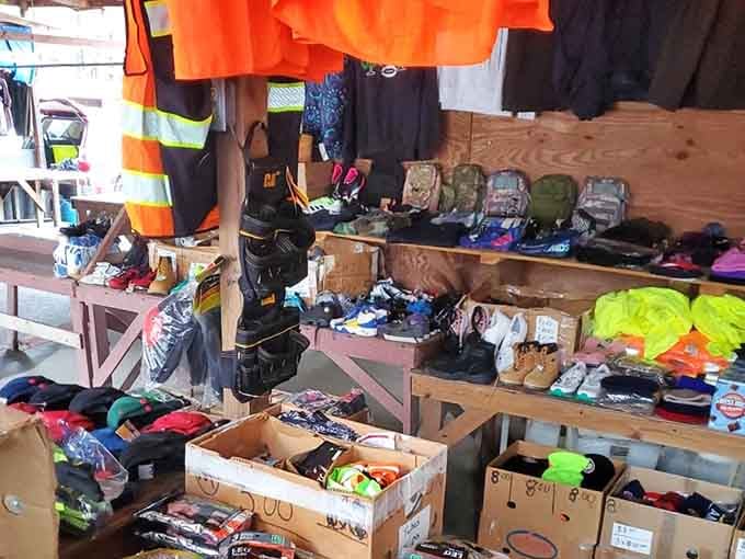 Bright orange shirts and cardboard bins overflowing with possibilities remind you why browsing beats online shopping every time.