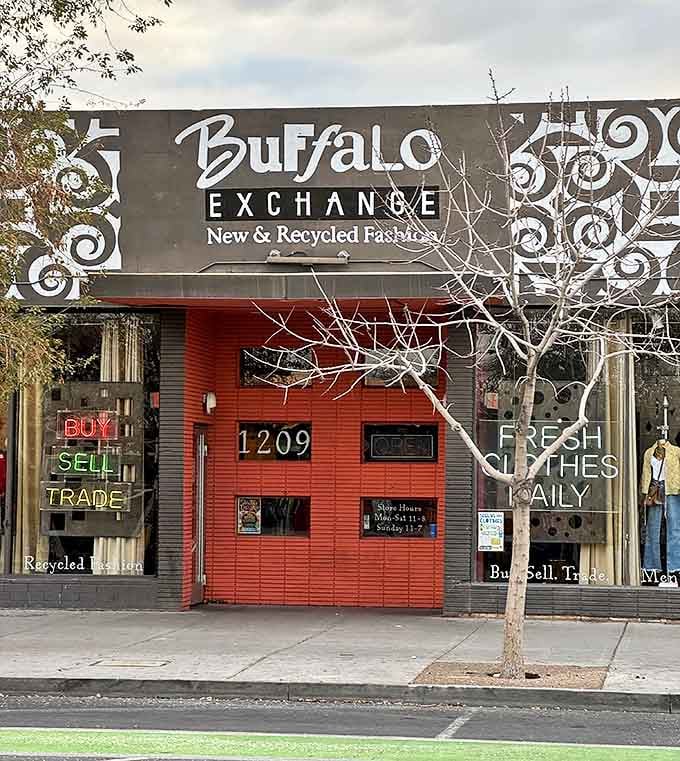 With its artistic swirls and bright red door, Buffalo Exchange looks more like a boutique than a thrift shop.