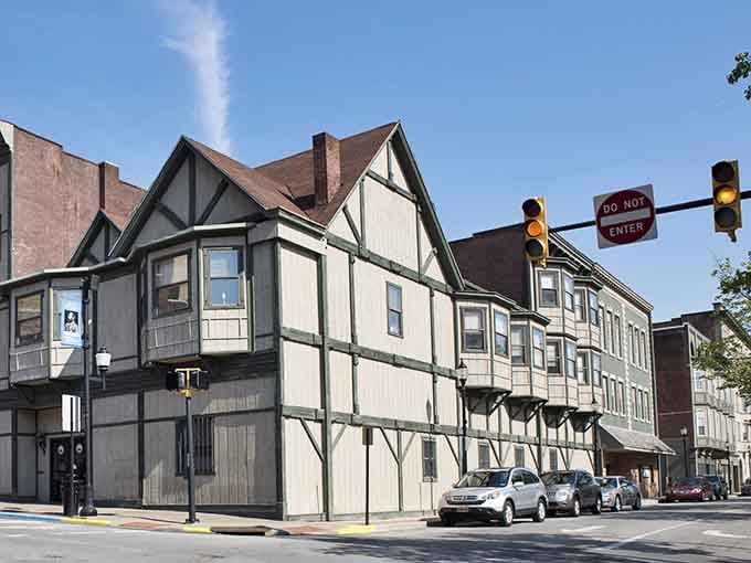 Tudor-style architecture adds character to Clarksburg's streets, where historic homes and reasonable rents make living on $1,500 monthly entirely possible.