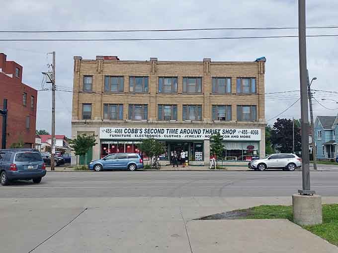 The vintage architecture of this building tells stories of decades past, when downtown shopping was the Saturday highlight.