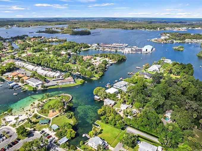 Boats, docks, and crystal-clear springs create a natural playground where manatees outnumber the traffic jams by plenty.