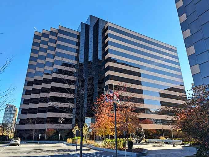 The striped office tower houses fascinating displays about America's ongoing battle against illegal drugs and addiction.