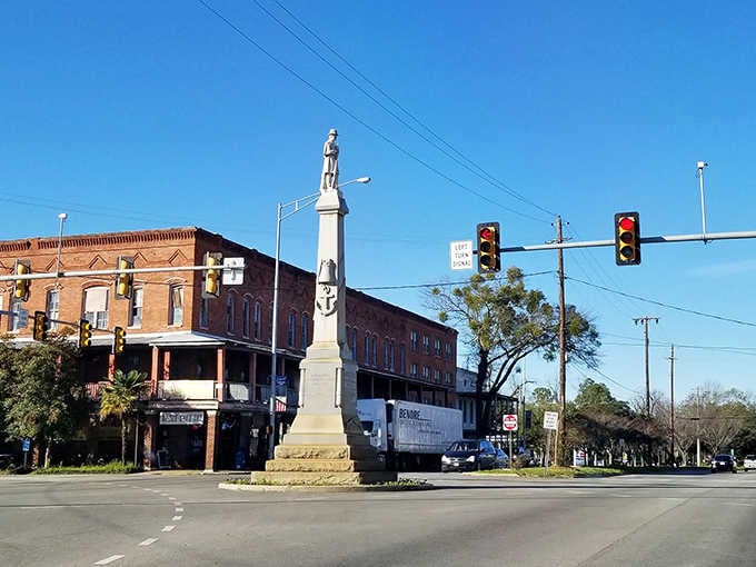The monument standing proudly at Eufaula's intersection serves as both landmark and reminder of the town's rich historical significance.