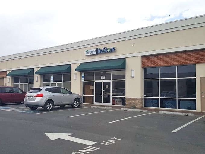 Notice how the brick accents add a touch of class to this building, proving thrift stores can have architectural dignity.