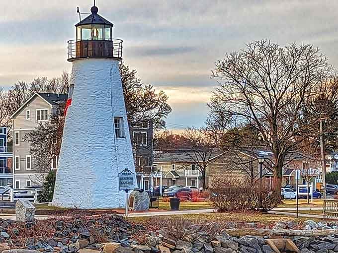 This lighthouse stands sentinel over the neighborhood, a beacon reminding everyone that guidance never goes out of style.