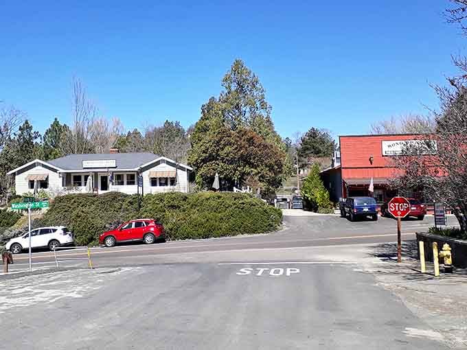 Rolling hillsides frame the town, while its storefronts keep their frontier charm beautifully intact year-round.