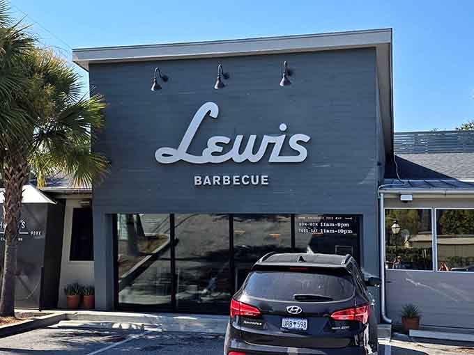 The clean lines of Lewis Barbecue's exterior might fool you, but that Texas-meets-Carolina smoke inside is deliciously old-school.