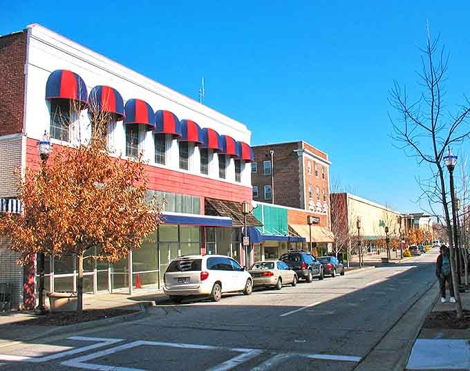 Sunlight bathes Martinsville's classic storefronts, where small-town prices let Social Security checks perform economic miracles every month.