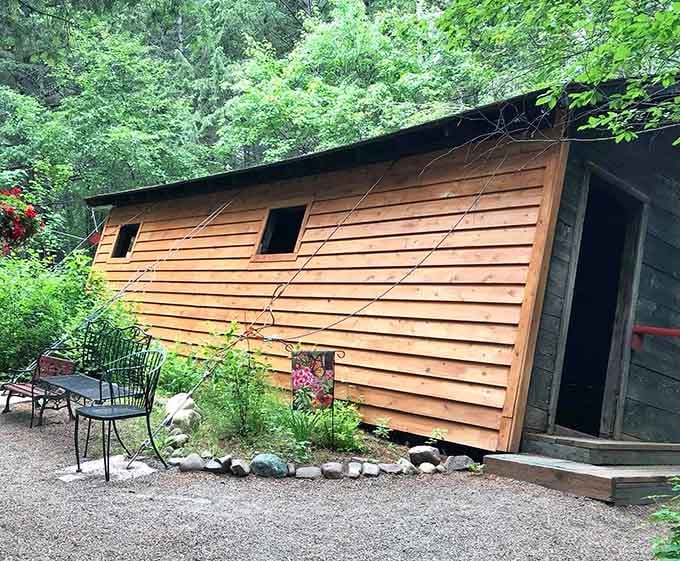 Not your average woodland cabin—this crooked structure makes visitors question everything they know about balance.