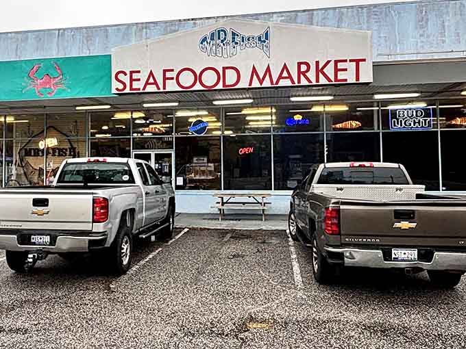 That bright blue crab on the sign isn't just decoration; it's a promise of what's waiting inside for hungry seafood lovers.