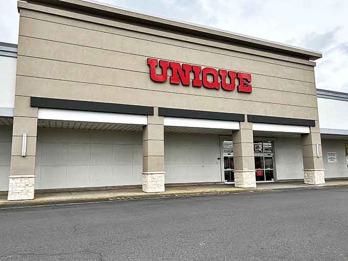 The bold red UNIQUE signage makes this thrift store easy to spot when you're ready to discover amazing deals.