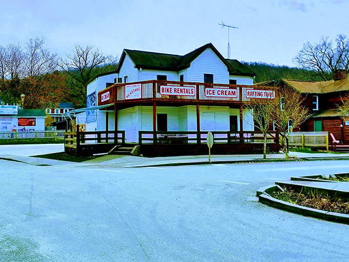 Bike rentals and ice cream signs promise simple pleasures, the kind of fun that never goes out of style.