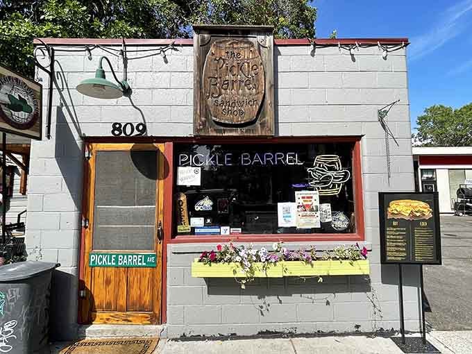 That little window box of flowers is the Pickle Barrel's only hint that inside, sandwiches are crafted with the same loving care.