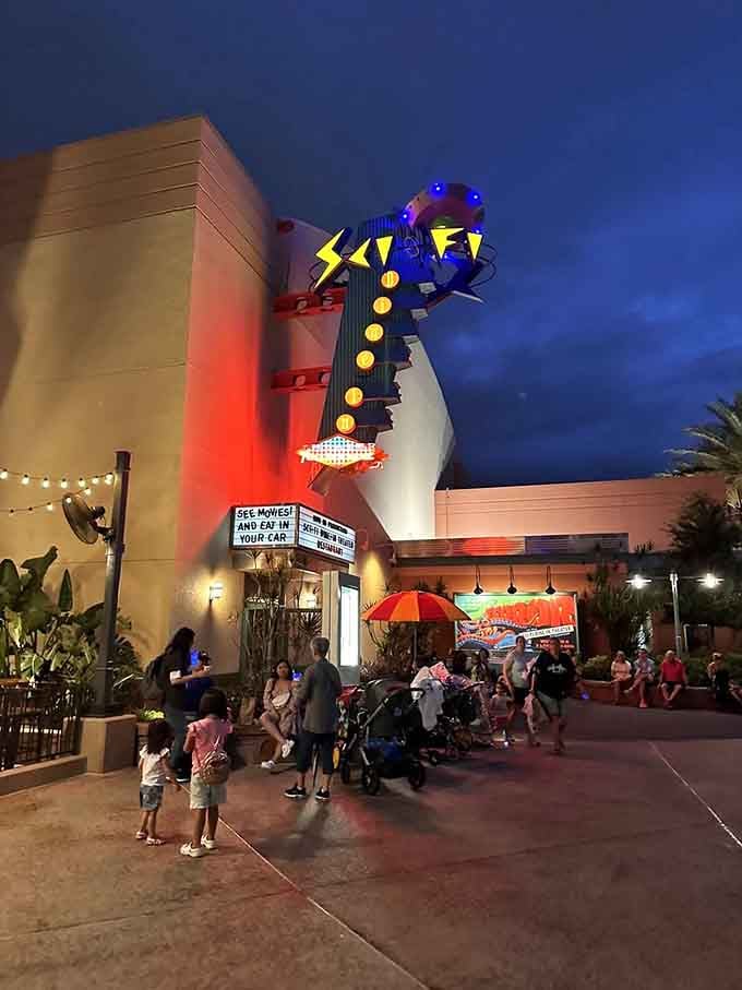 When the sun sets, this neon masterpiece lights up like your favorite childhood memory come to life.