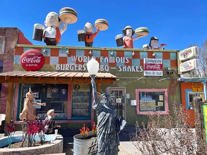 Where else can Lady Liberty hold an ice cream cone while you devour New Mexico's finest green chile burger? Only at Sparky's!