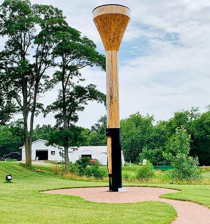 Towering toward the sky, this wooden wonder makes you wonder if Paul Bunyan might show up with a matching golf ball.