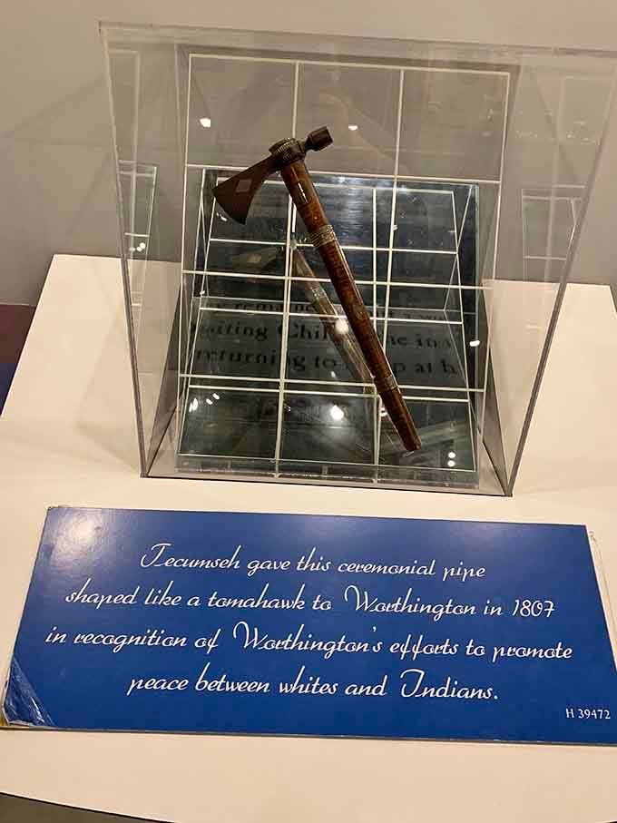 Tecumseh's ceremonial pipe, a powerful reminder of the complex relationships that shaped early Ohio history here.