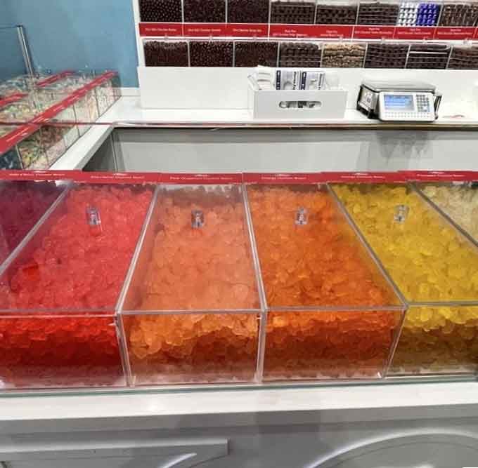 A rainbow of gummy bears organized by flavor, because chaos has no place in candy paradise.