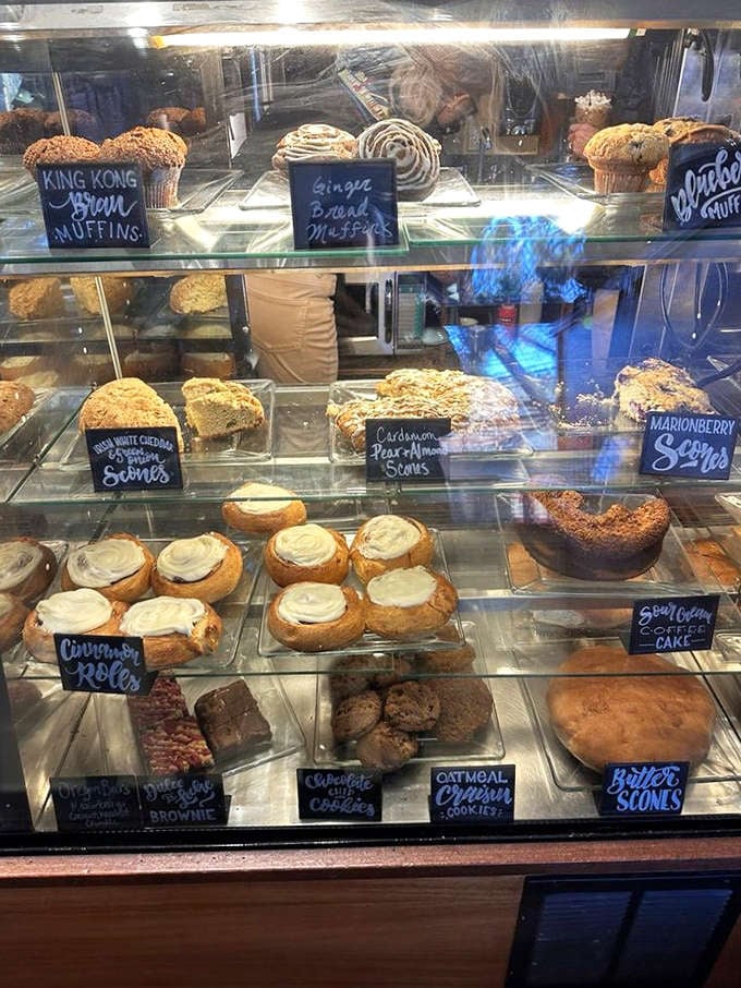 Bakery case treasures that make willpower crumble faster than their perfectly golden crusts. The "Marionberry Scones" are calling your name.