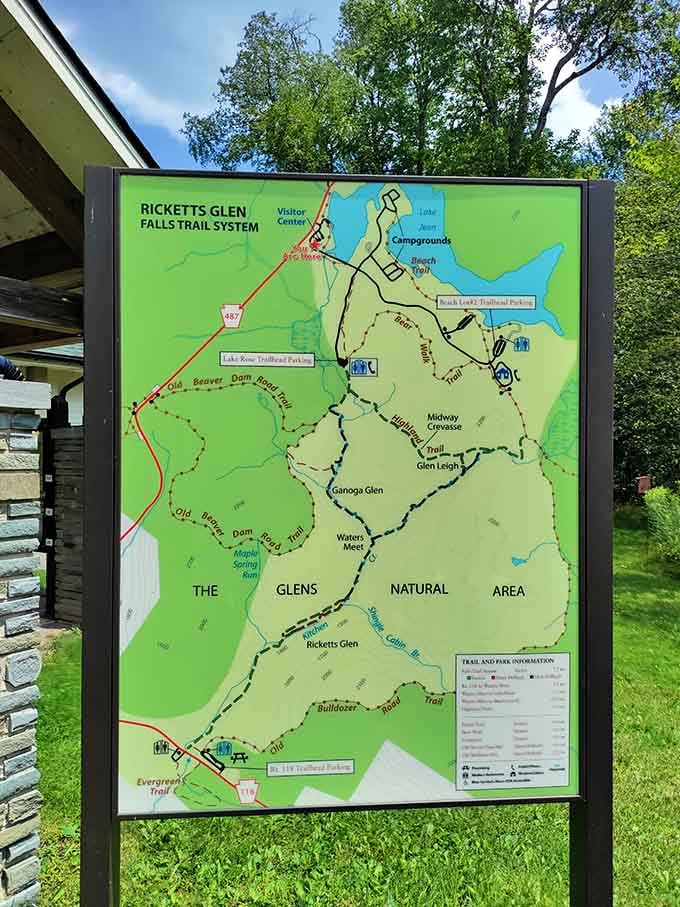 The Falls Trail System map reveals 22 waterfalls waiting for you, like nature's own treasure hunt with better prizes.