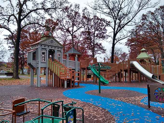 This playground setup looks fancier than most Manhattan apartments, and the kids actually get to use it daily.
