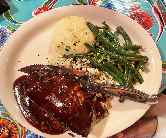 Mashed potatoes, green beans, and BBQ-glazed perfection walk into a tavern. This isn't a joke; it's your dinner.