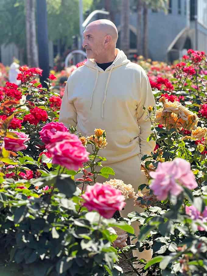 Even this contemplative visitor seems overwhelmed by the sheer beauty surrounding him in every direction.