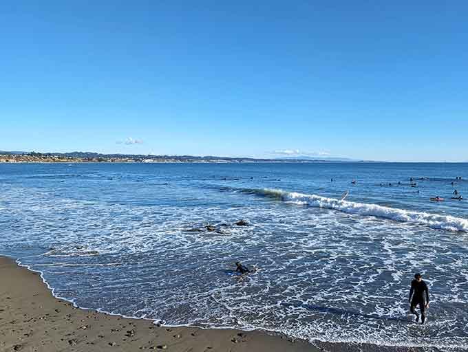 Crystal-clear water meets gentle waves perfect for swimmers who prefer not being tossed around like salad.