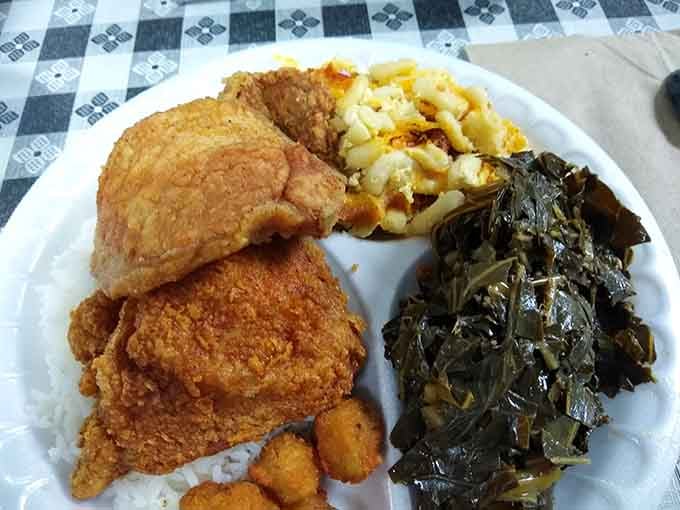 Fried chicken so perfectly crispy it could make a vegetarian reconsider their life choices, just for a moment.
