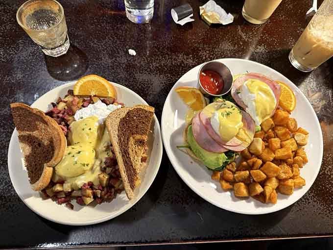 Two breakfast plates that showcase the beautiful variety of morning possibilities, from classic to creative Southern comfort.