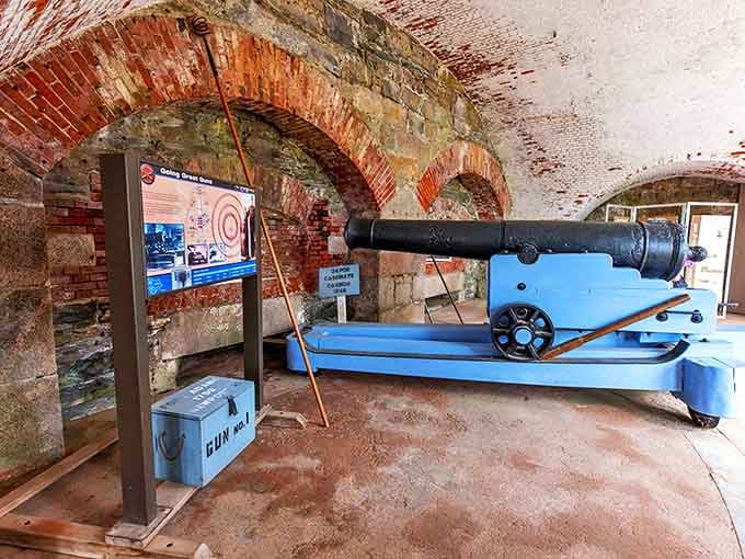 "Ready, aim... but never fired in anger." This restored cannon sits in its original casemate, a reminder of conflicts that thankfully never reached Newport's shores.