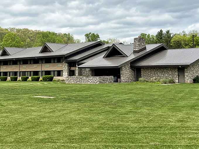 Cedar Lakes Conference Center blends seamlessly into its natural surroundings. This stone and timber retreat offers a peaceful escape where meetings become memorable experiences.