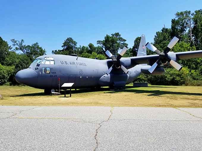 The C-130 Hercules outside proves that even workhorses deserve their moment in the Georgia sunshine and glory.