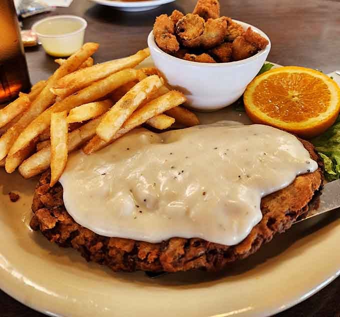 Chicken fried steak smothered in creamy gravy&mdash;a dish so perfectly executed it should have its own Oklahoma heritage plaque.