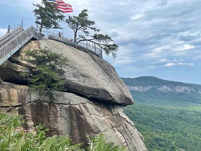 That's the rock itself, jutting out like nature's exclamation point against the endless Blue Ridge horizon beyond.