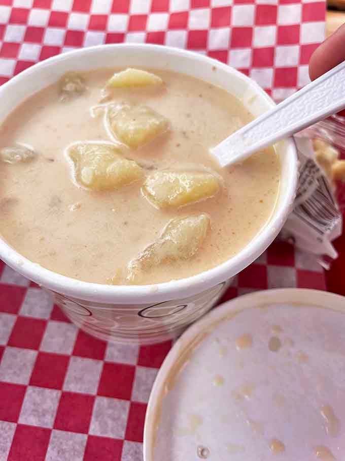 Liquid gold with treasures inside. This homemade clam chowder, creamy and studded with tender potatoes, is the perfect prelude to your Maine seafood adventure.