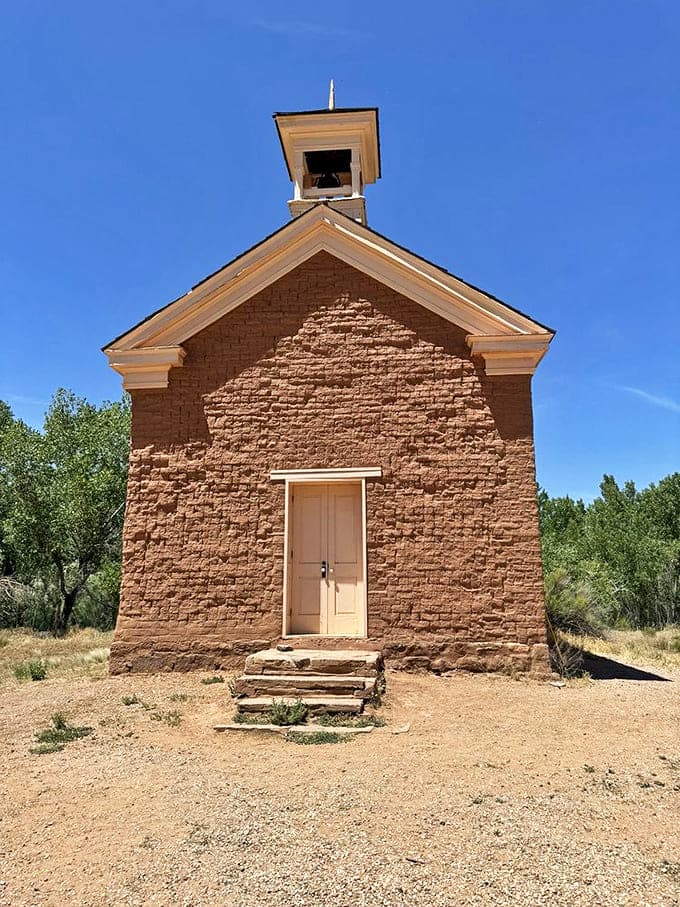 The schoolhouse's simple facade belies its importance&mdash;where else could pioneer children learn their ABCs while surrounded by such majesty?