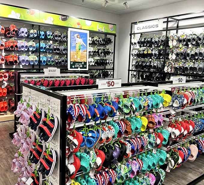 A rainbow explosion of Crocs and clogs that proves comfort doesn't have to sacrifice color. Your feet just found their happy place!