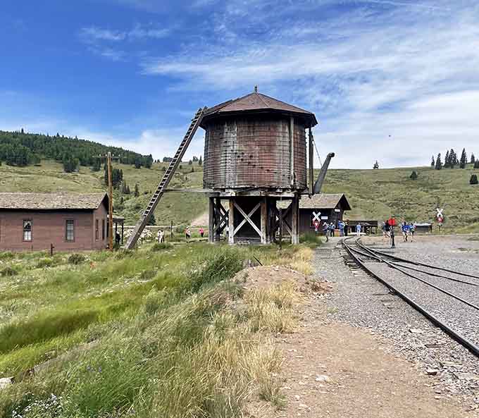 This historic water tower still serves its original purpose, keeping steam locomotives hydrated for their mountain-climbing duties.