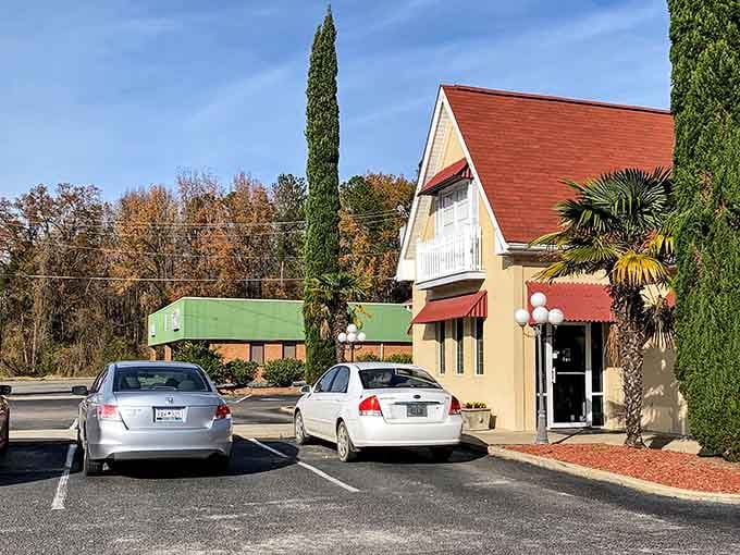 This charming A-frame restaurant looks like it jumped straight out of a 1960s postcard, promising comfort food that grandmother would approve of.