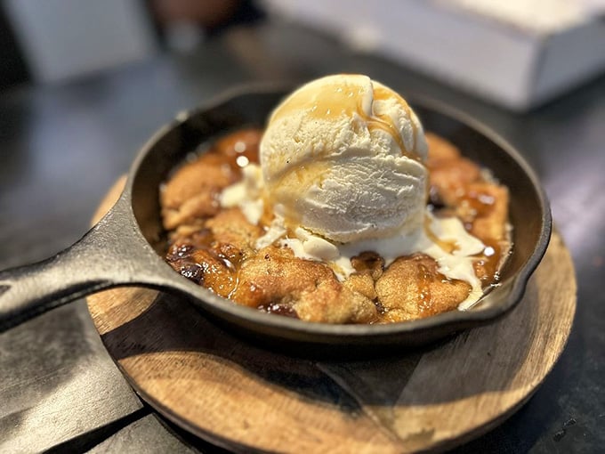 That warm cookie skillet topped with vanilla ice cream is basically a hug in dessert form.