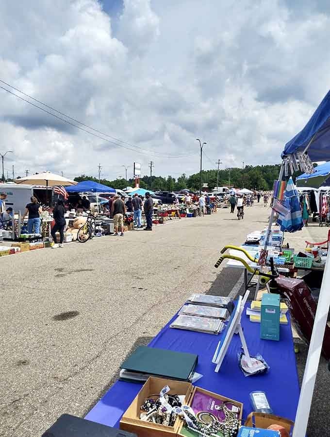 When the weather's nice, the market spills outside where deals and sunshine mix beautifully together.
