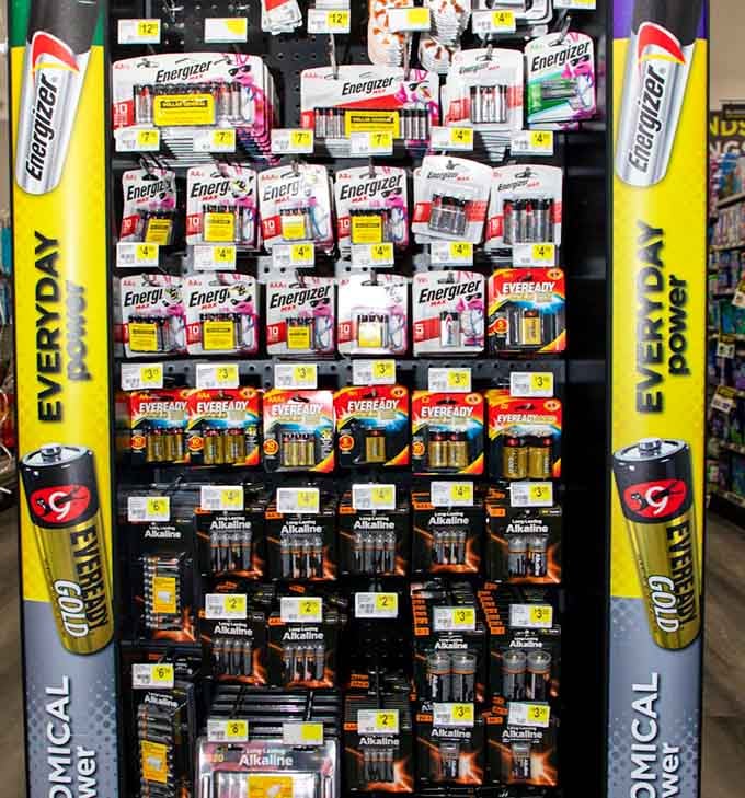Energizer and Eveready batteries stacked like a power grid, keeping your devices running without bankrupting your household budget.