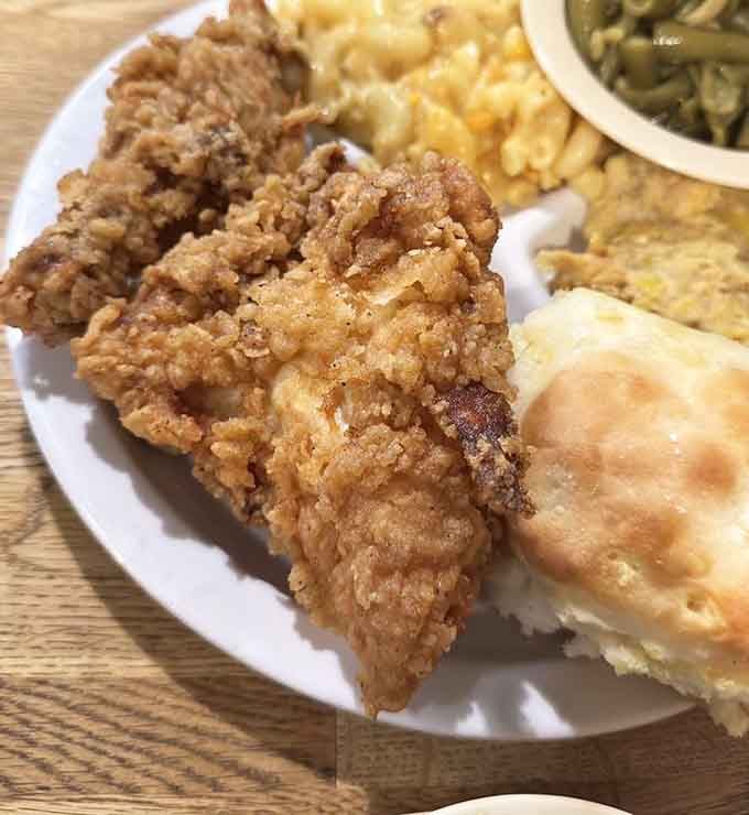 Golden, crispy fried chicken that would make your grandmother nod approvingly while reaching for another piece herself.