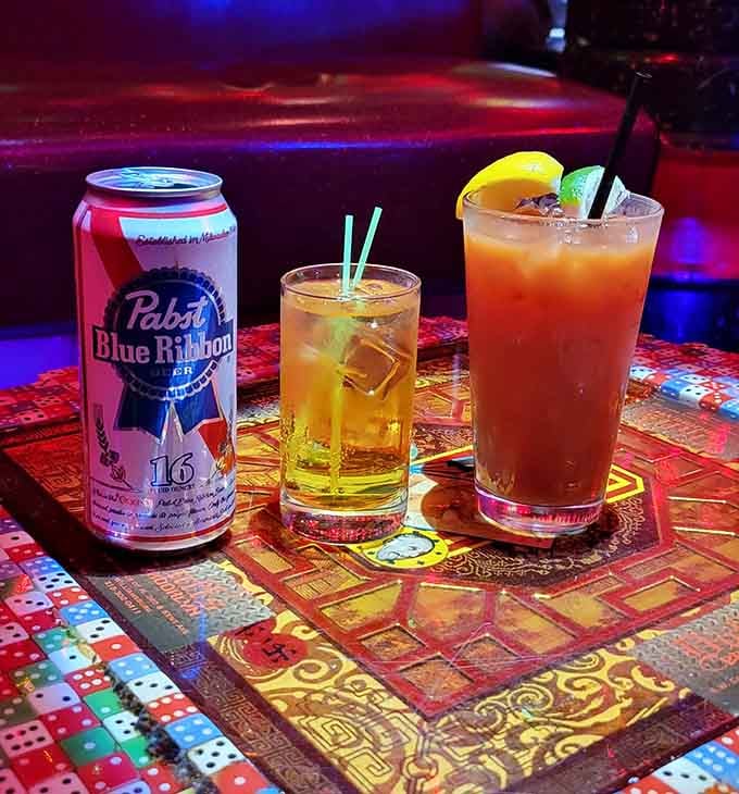PBR never looked so good bathed in otherworldly light alongside creative cocktail companions.