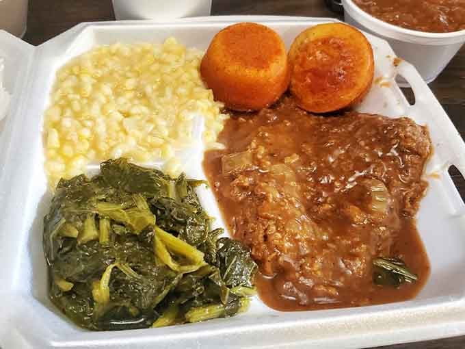 Cube steak so tender it practically melts, flanked by candied yams that could moonlight as dessert without anyone complaining.
